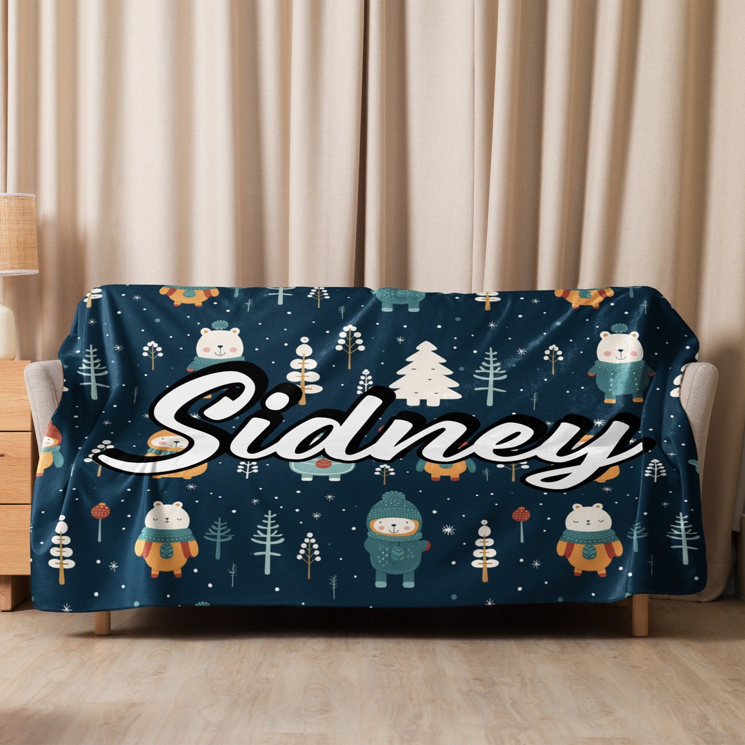 Personalized Cute Kawaii Winter Sherpa Blanket, Custom Name Adorable ...