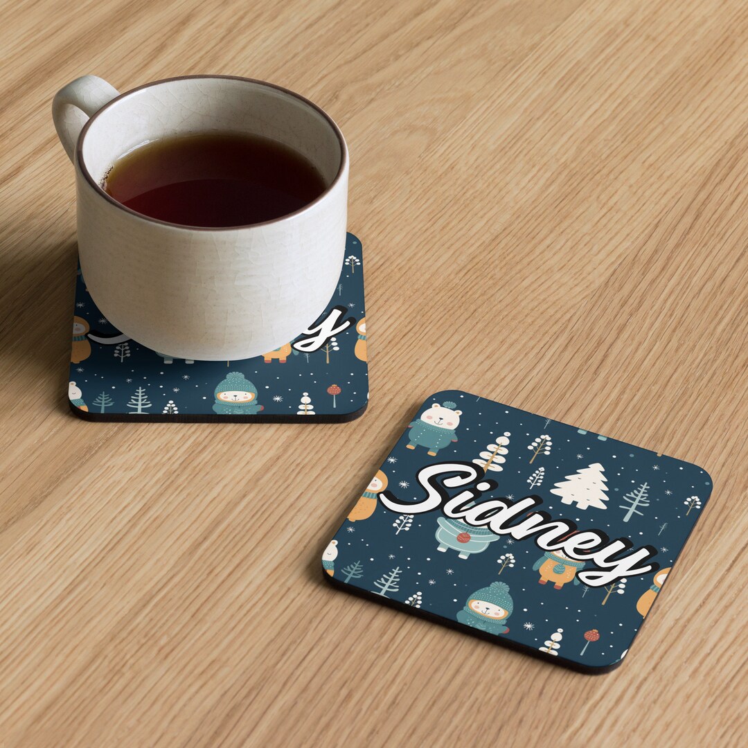 Personalized Cute Kawaii Winter Coasters, Custom Name Adorable Coaster ...