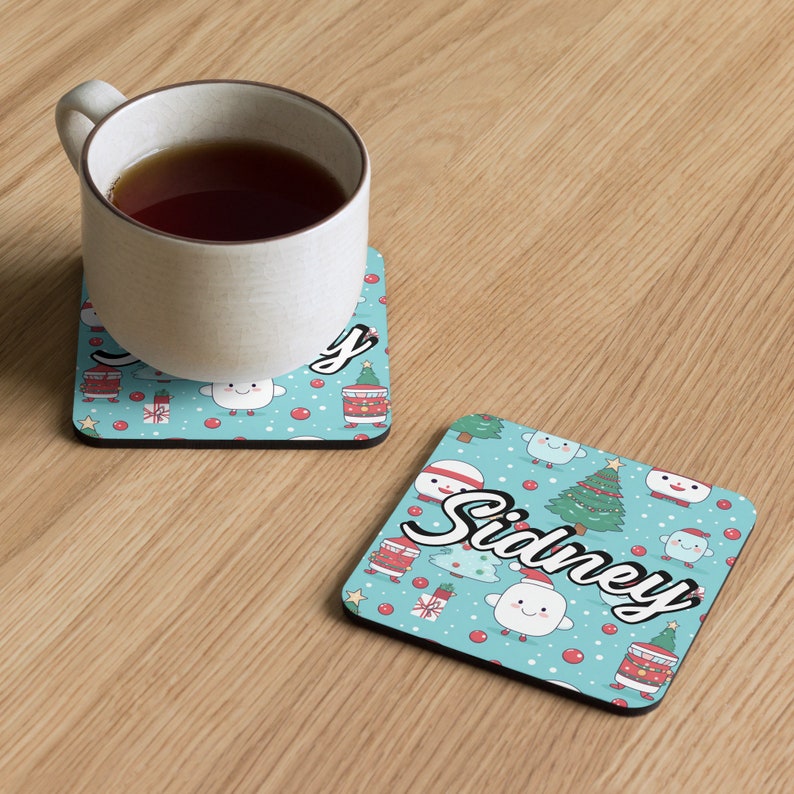 Personalized Cute Kawaii Winter Coasters, Custom Name Adorable Coaster ...