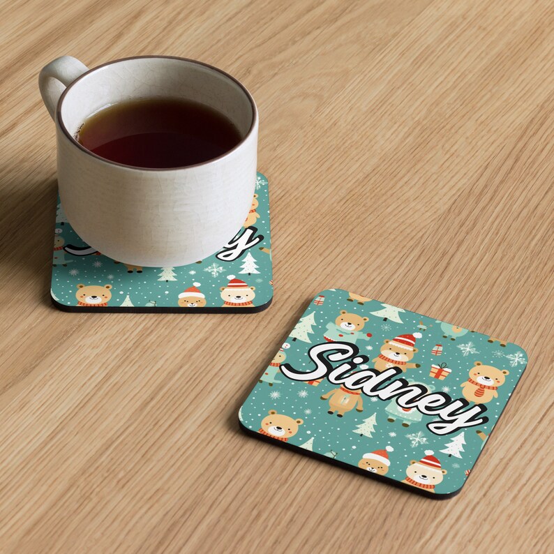Personalized Cute Kawaii Winter Coasters, Custom Name Adorable Coaster ...