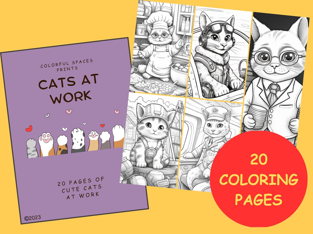 Cats at Work Coloring Book Digital Download Instant PDF & PNG Files - Etsy