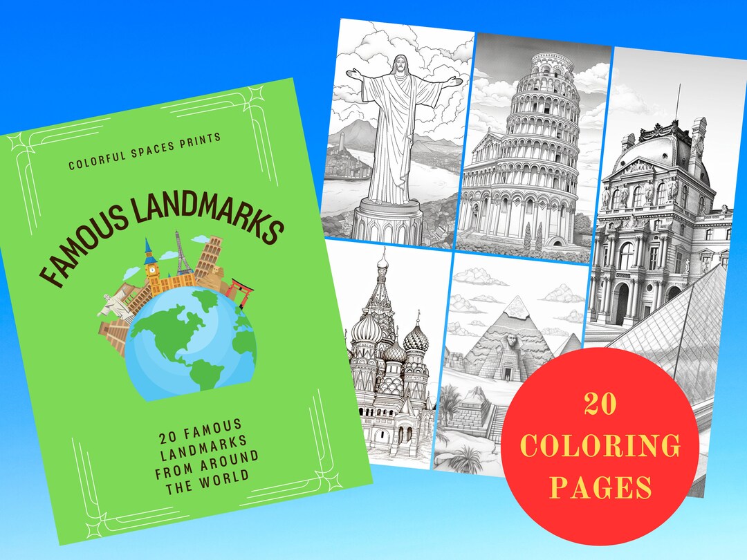 Famous Landmarks Coloring Book Digital Download Instant PDF & PNG Files ...
