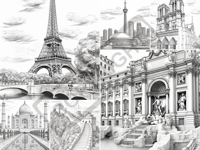 Famous Landmarks Coloring Book Digital Download Instant PDF & PNG Files ...