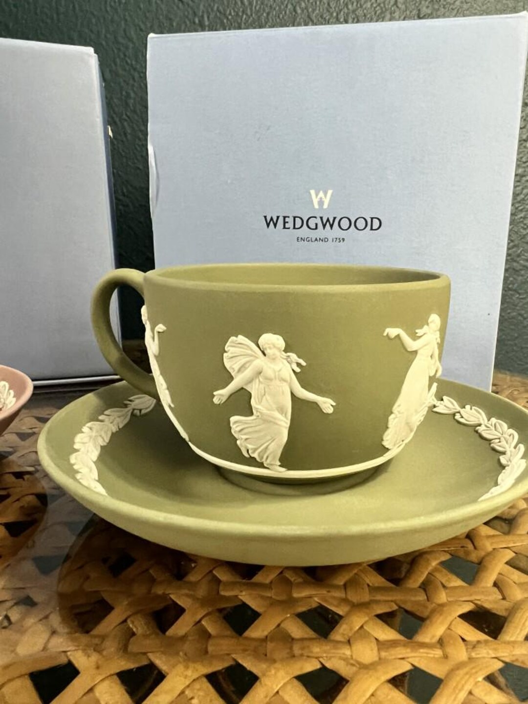 Wedgwood Jasperware Dancing Hours Sage/green Cup Saucer Set Coffee Tea ...