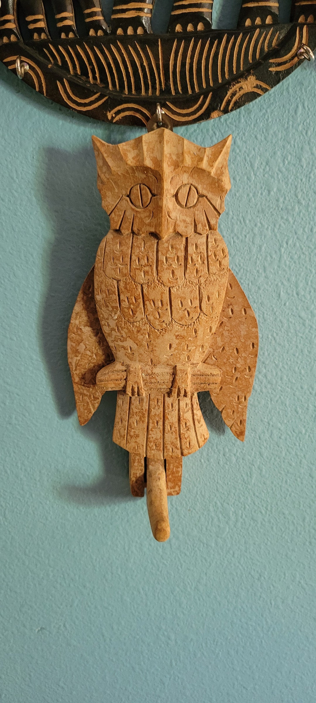 Vintage Hand Carved Wooden Owl Wall Hanging Hook Very Cute Made in ...