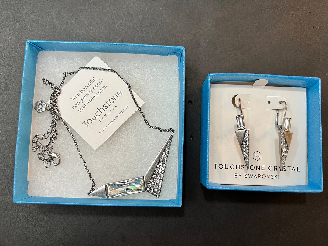 Touchstone Crystal by Swarovski Frosted Edge Necklace and Earring Set ...