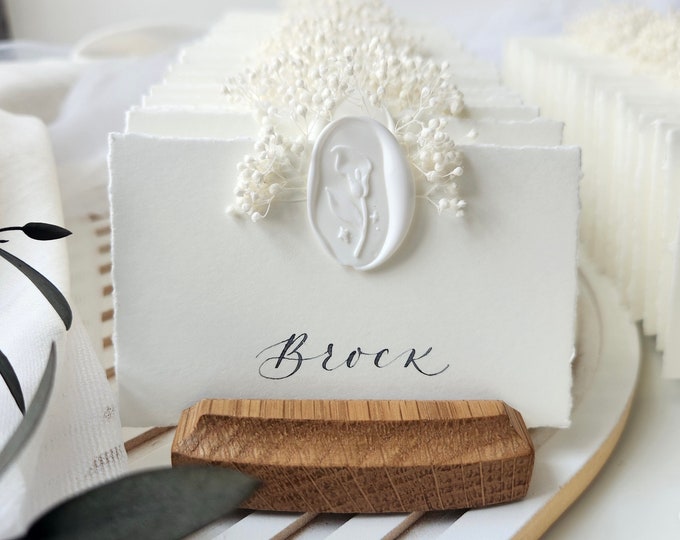Deckled Edge Ivory Place Cards With Dried Flowers Decor Featuring ...