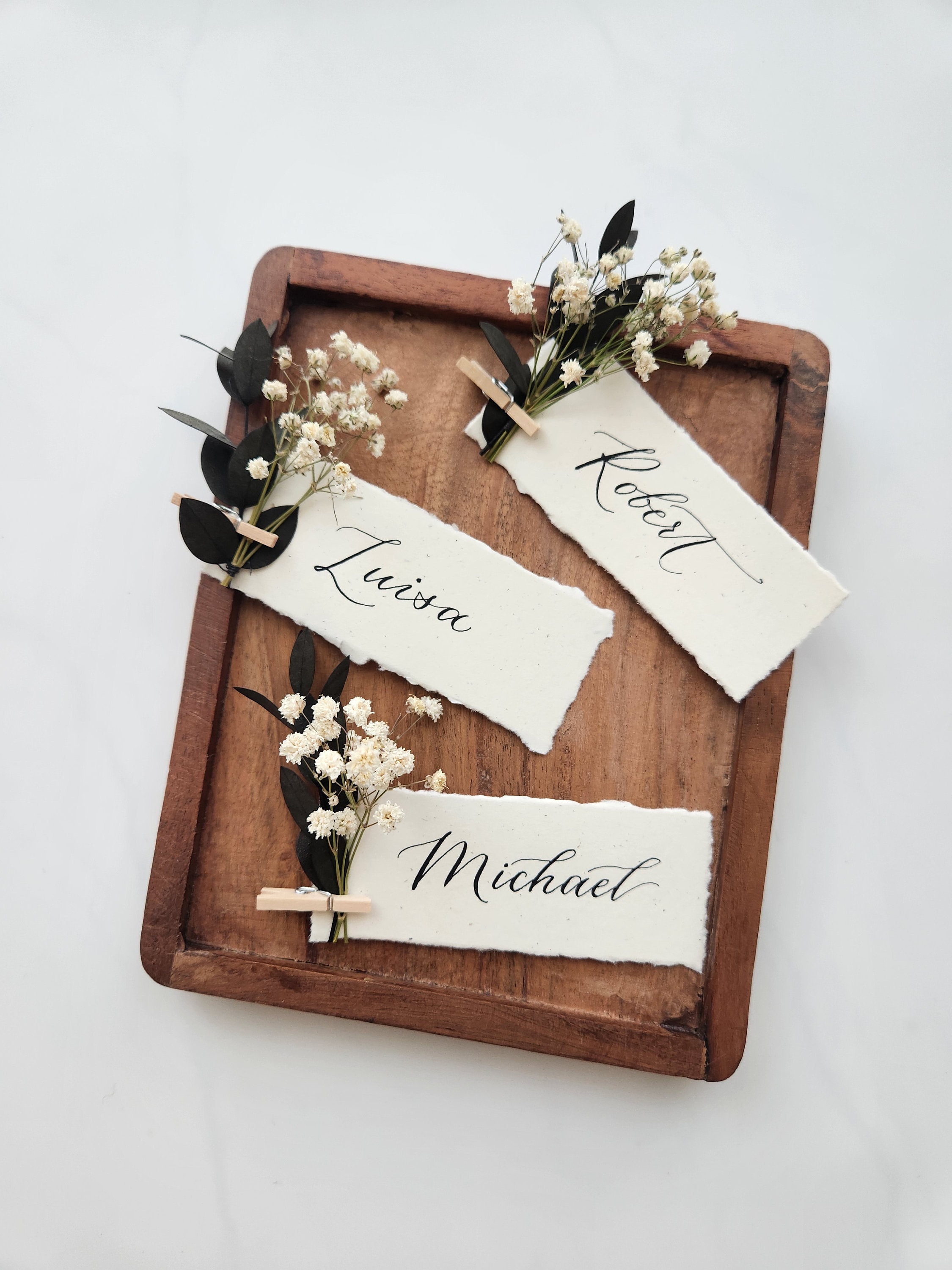 Black and White Name Cards With Dried Flowers Decor. Handmade - Etsy