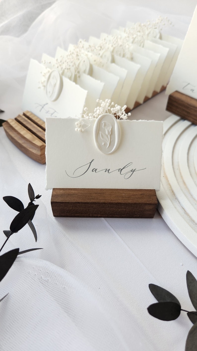 Deckled Edge Ivory Place Cards With Dried Flowers Decor Featuring ...