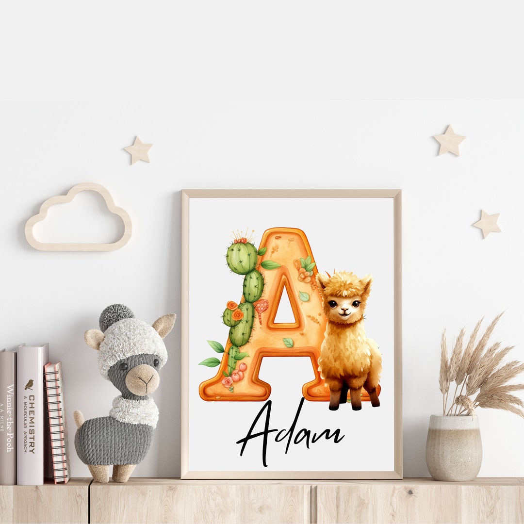 Alpaca Art for Kids, Animal Alphabet Poster for Nursery, Initial Wall ...