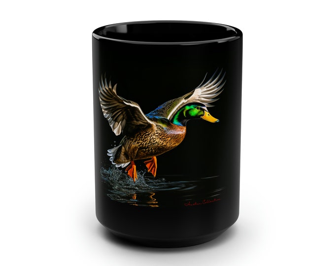 Vintage Otagiri Flying Mallard Duck Black Porcelain Coffee Mug With ...