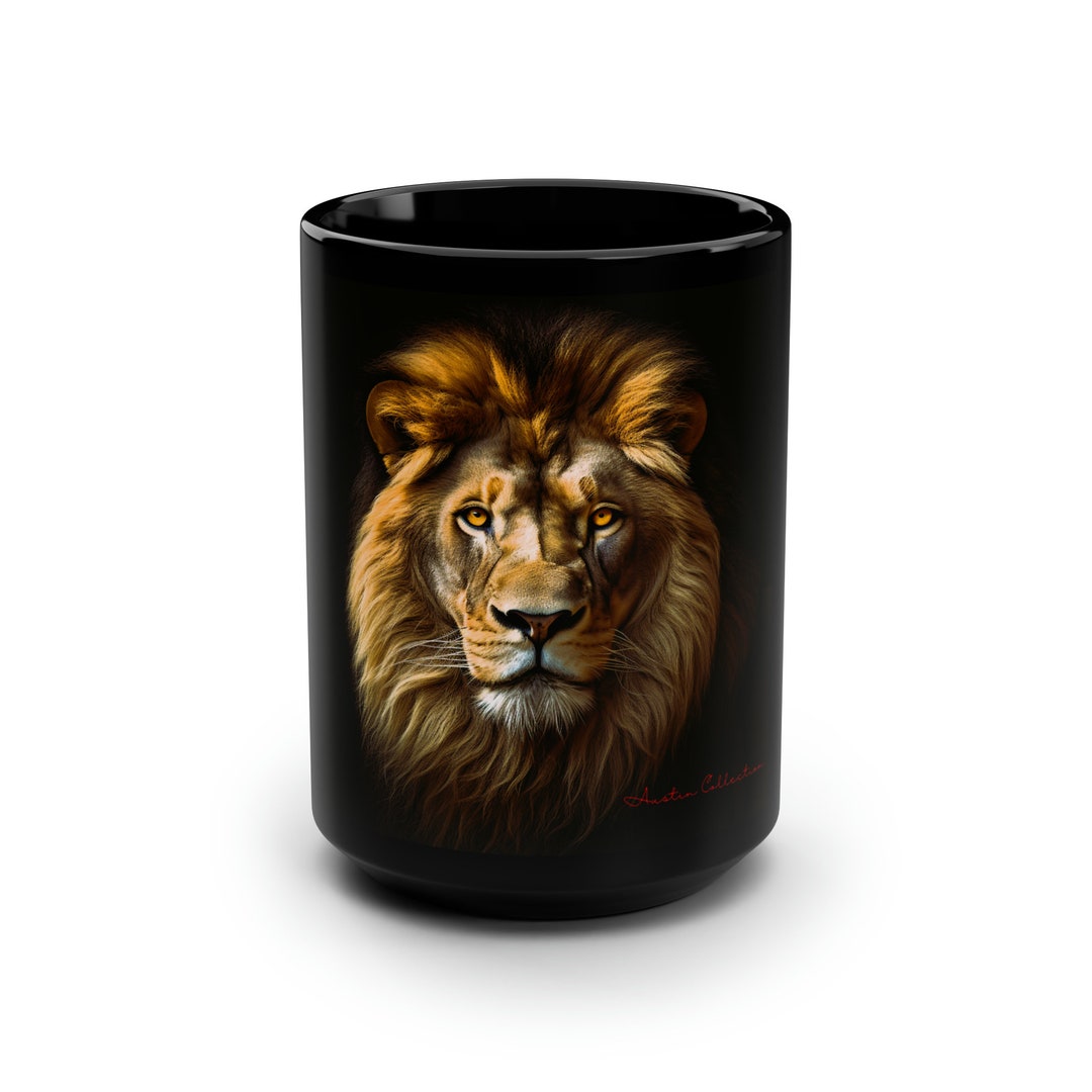 A Mug Lion Coffee Cup African Safari Black Mug, 15oz Gift Christmas ...