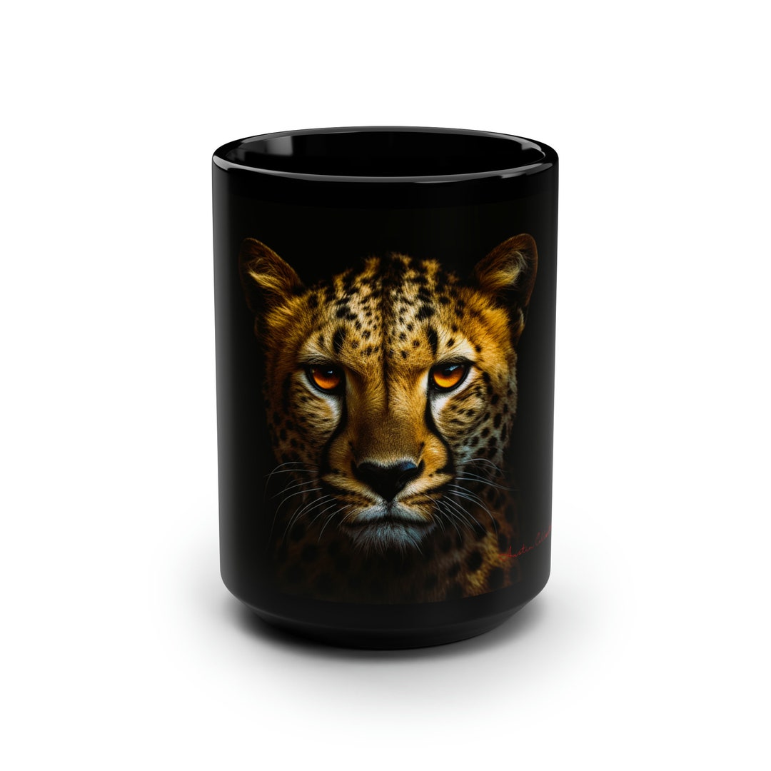 Cheetah Coffee Mug: 15oz Black Ceramic, Safari Cat Lover Gift - Etsy