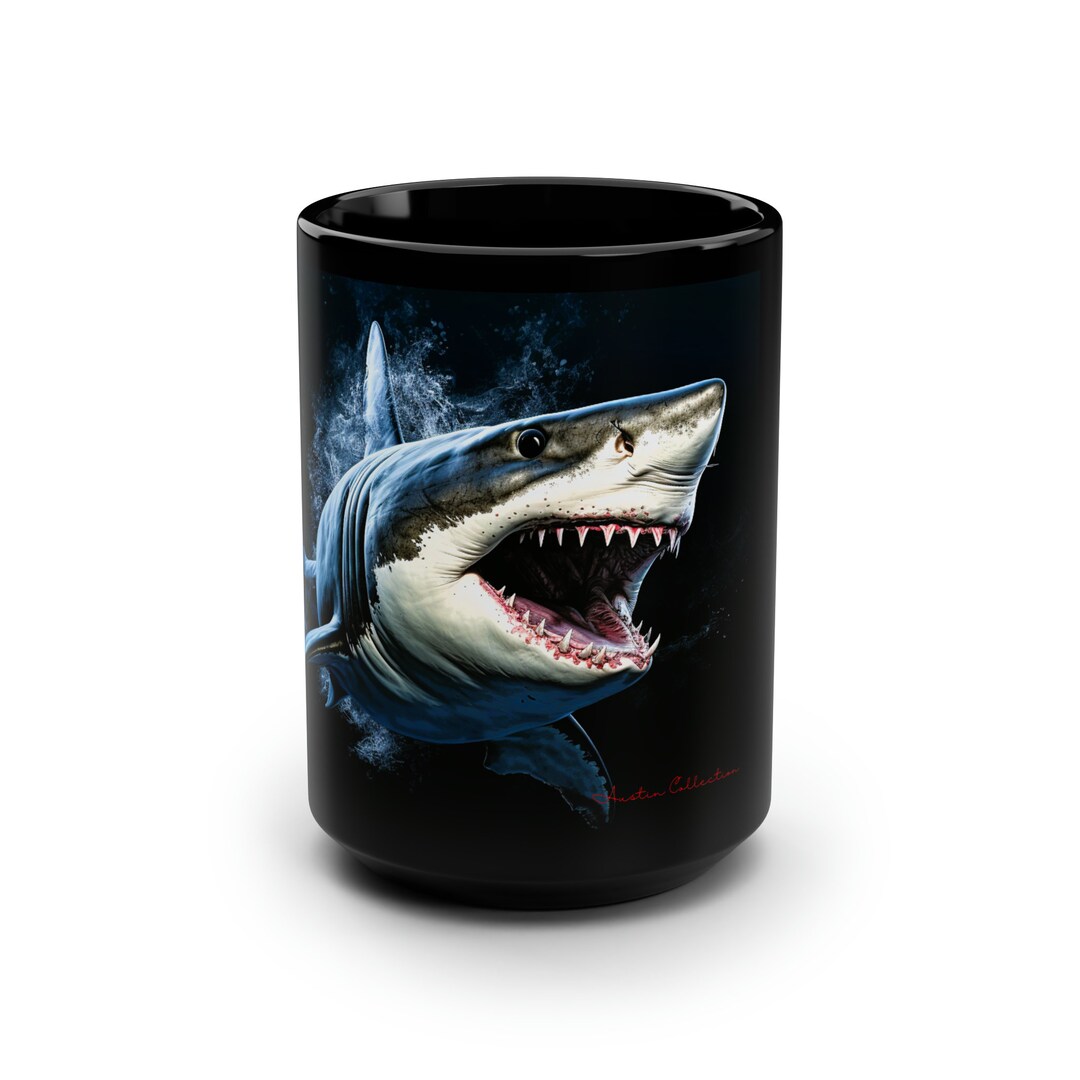 Cup Great White Shark Black Mug 15oz Gift Him Deep Sea Fishing - Etsy