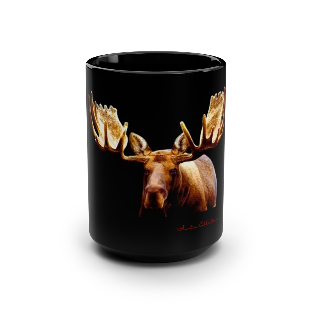 Mug Moose Coffee Cup Black Mug, 15oz Gift for Him Gift for Her Moose ...