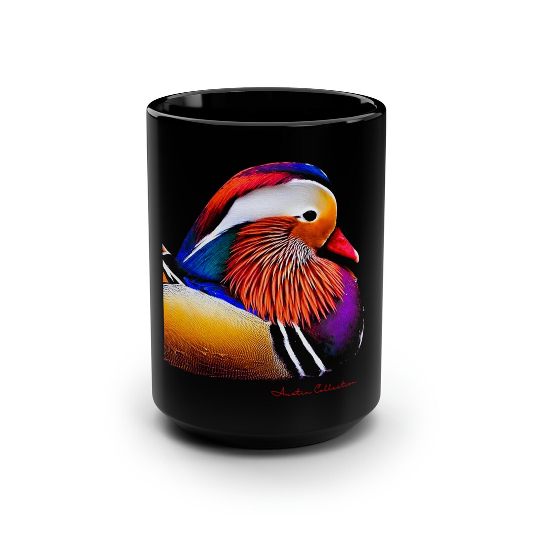 Duck Cup Mandarin Duck Beautiful Black Mug, 15oz Gift Him Gift Her Duck ...