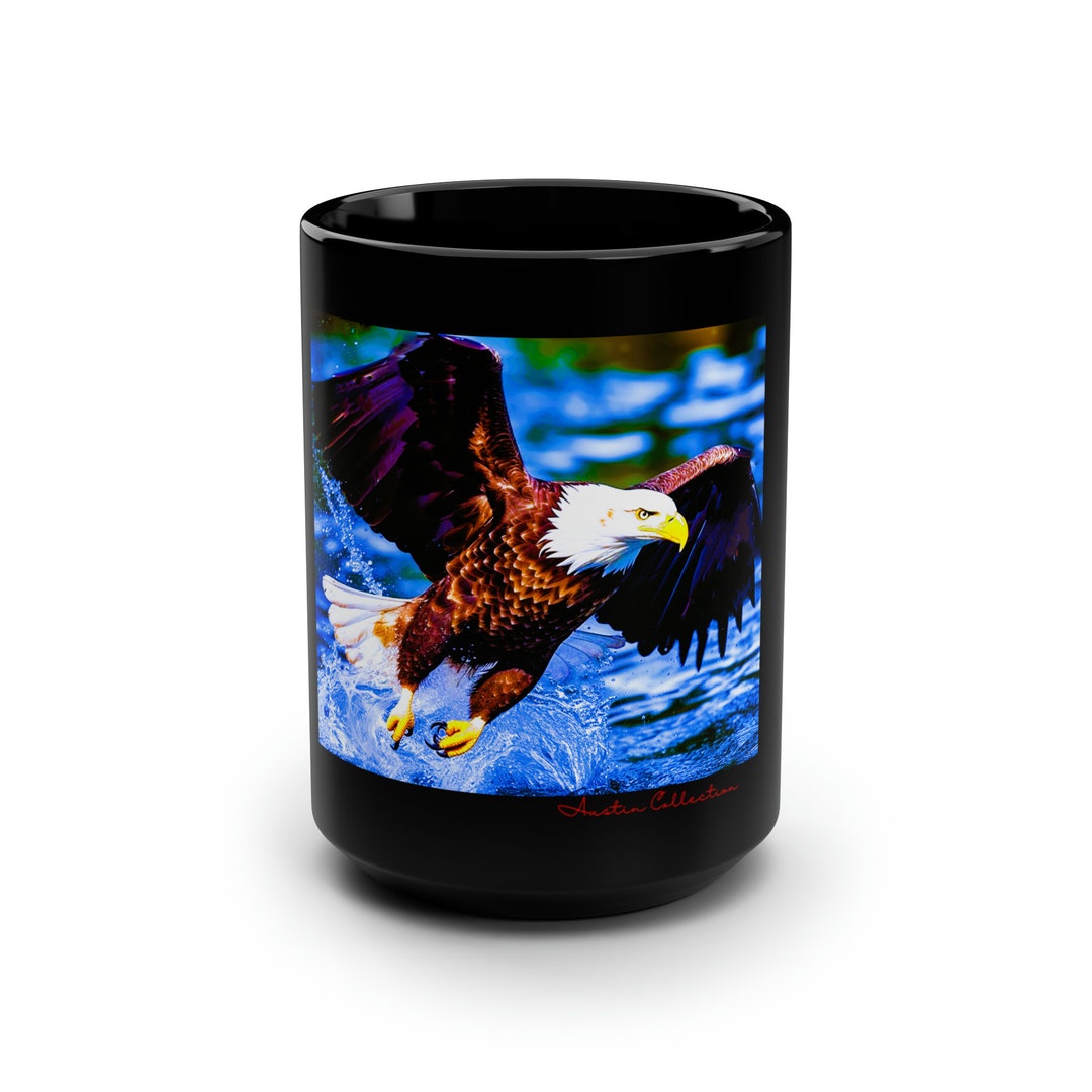 Cup Bald Eagle Coffee Cup Gift Him Gift Her Ceramic Black Mug, 15oz ...