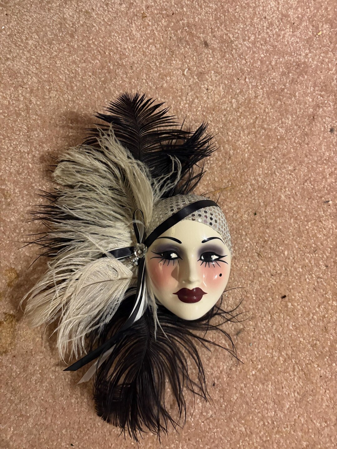 Black & White Feathered Ceramic Painted Face Mask - Etsy