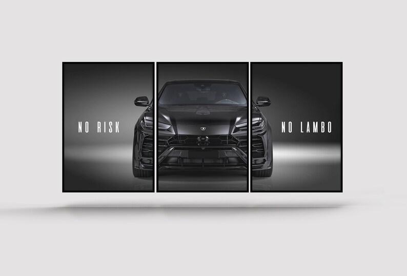 Set of 3 Car Print, No Risk No Lambo Poster, Lamborghini Poster ...