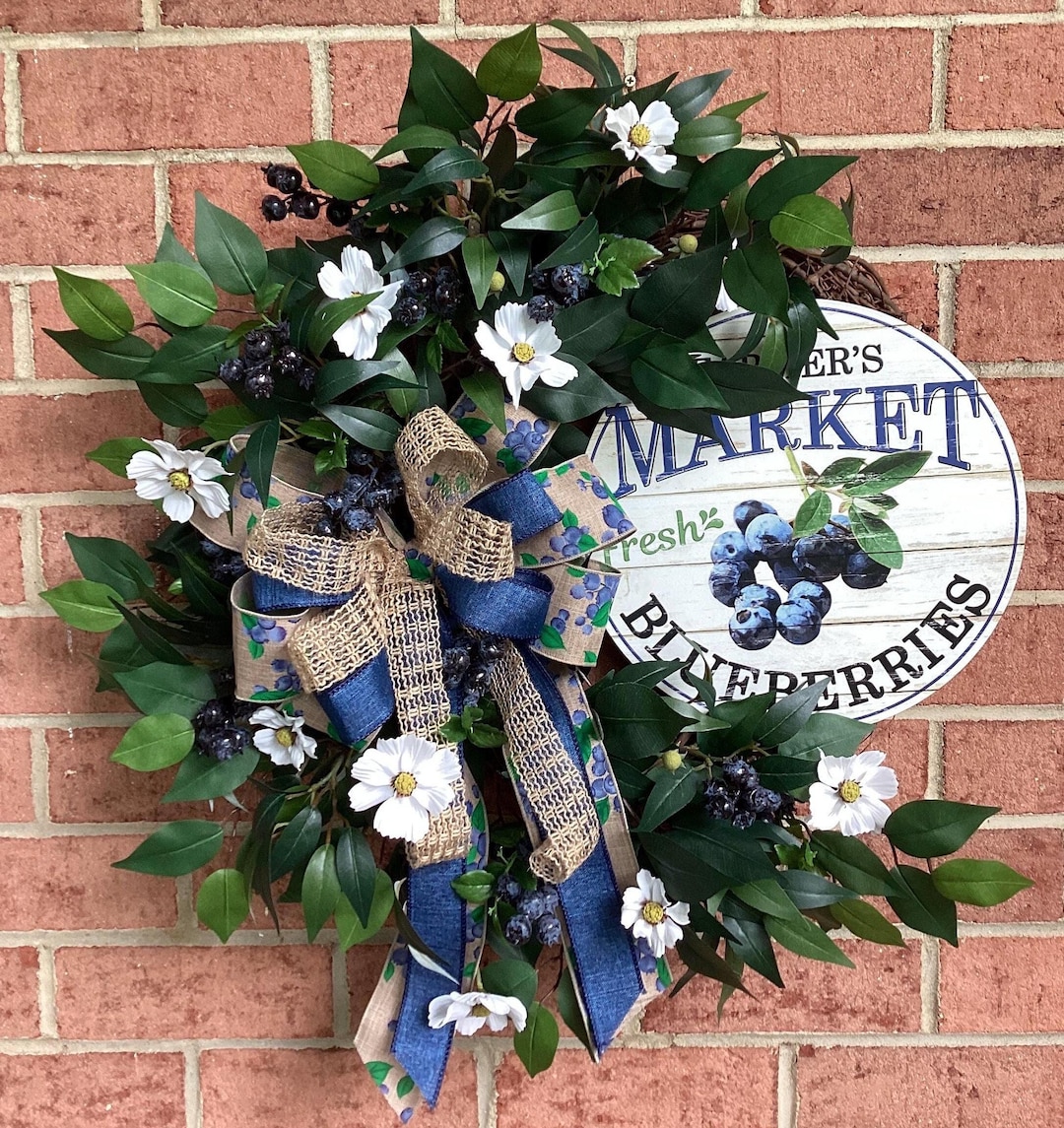 Handmade Blueberry Wreath for Front Door Summer Blueberry Wreath Summer ...