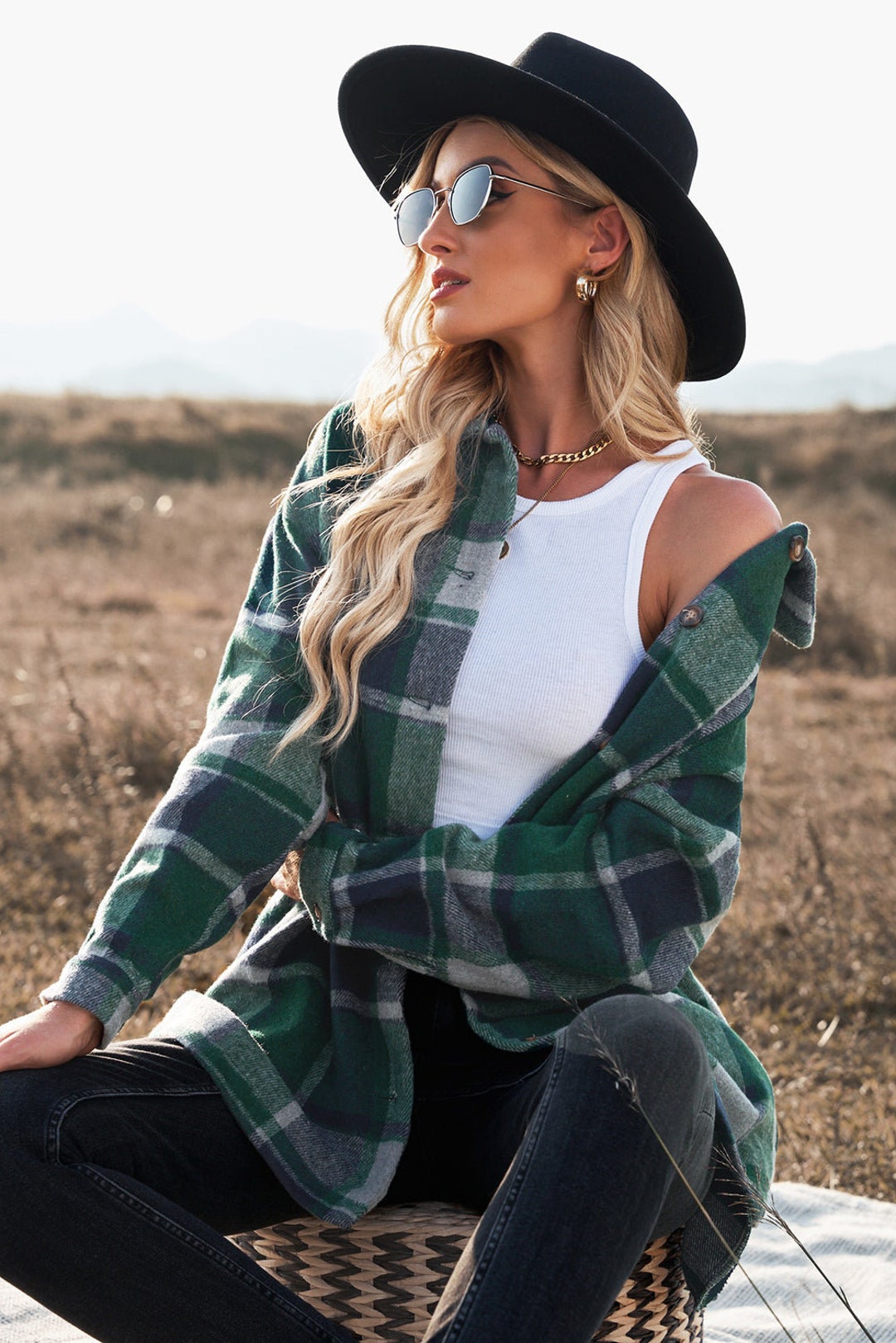Double Take Plaid Dropped Shoulder Pocketed Shirt Jacket - Etsy