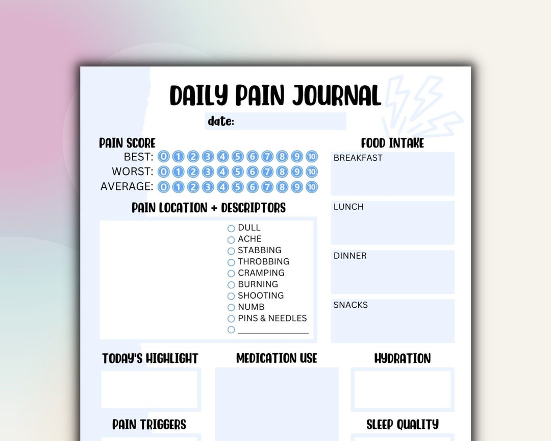 Chronic Pain - Daily Pain Journal, Daily Pain Tracker, Digital Download ...
