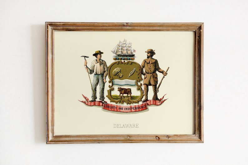 Delaware State Coat of Arms | State Arms | Engraving by Henry Mitchell ...