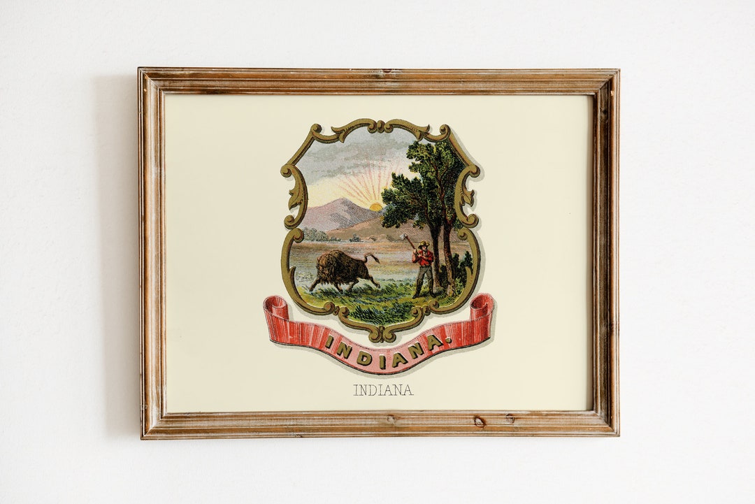 Indiana State Coat of Arms | State Arms | Engraving by Henry Mitchell ...