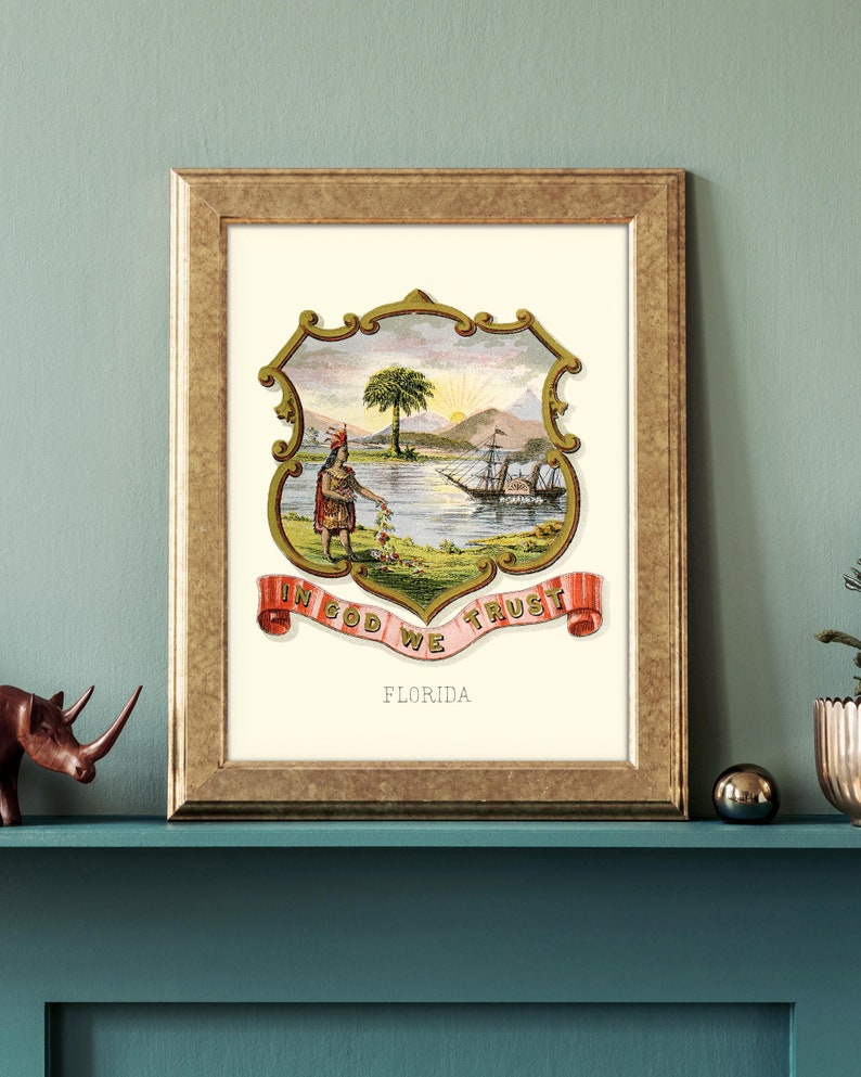 Florida State Coat of Arms | State Arms | Engraving by Henry Mitchell ...
