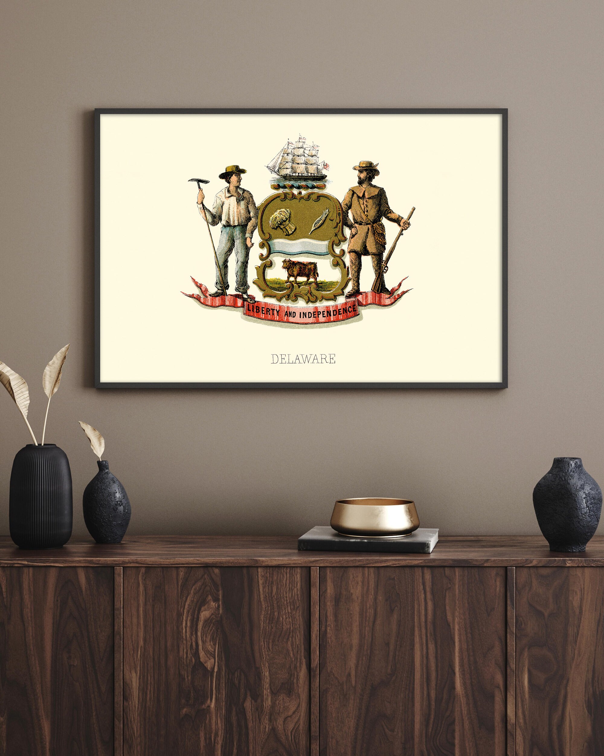 Delaware State Coat of Arms | State Arms | Engraving by Henry Mitchell ...