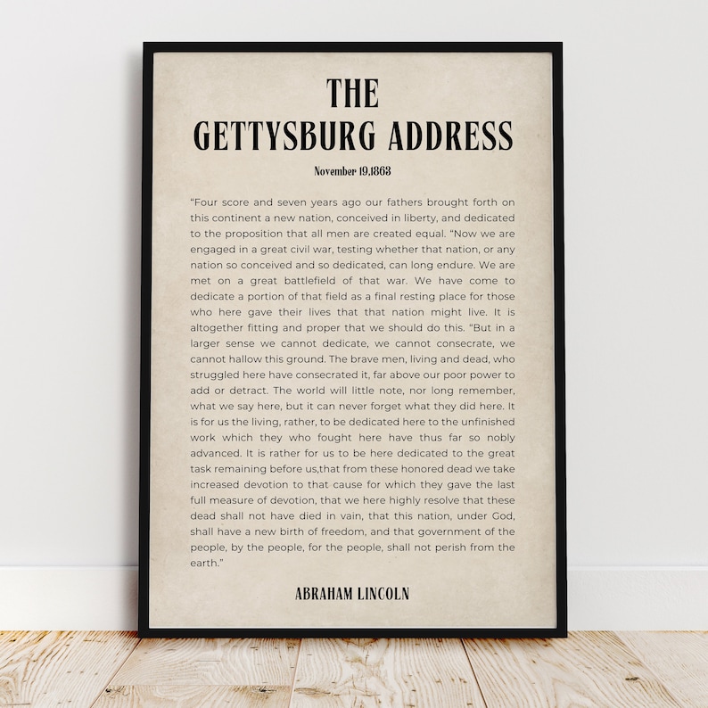 Gettysburg Address Print | Abraham Lincoln Quote (digital Download) - Etsy