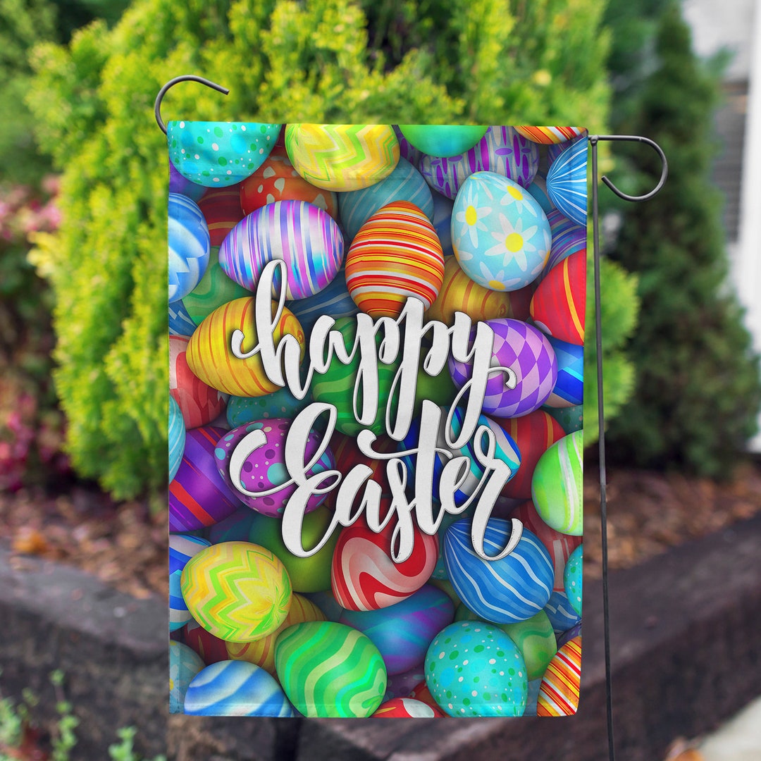 Colorful Easter Egg Garden Flag, Happy Easter With Egg Flag, Easter ...