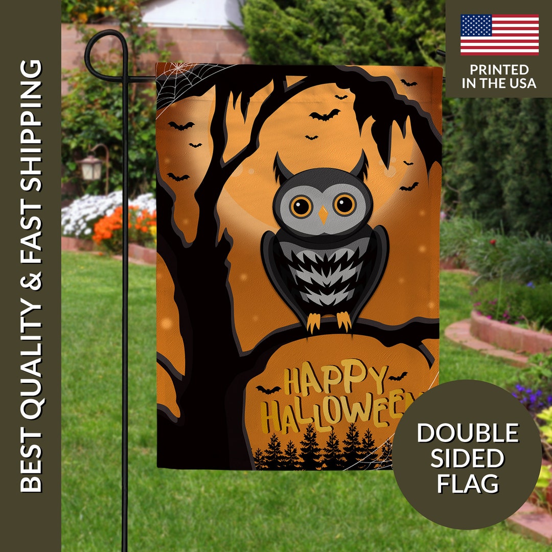 Halloween Owl Flag, Halloween Owl Garden Flag, Vintage Owl Flag, Happy ...