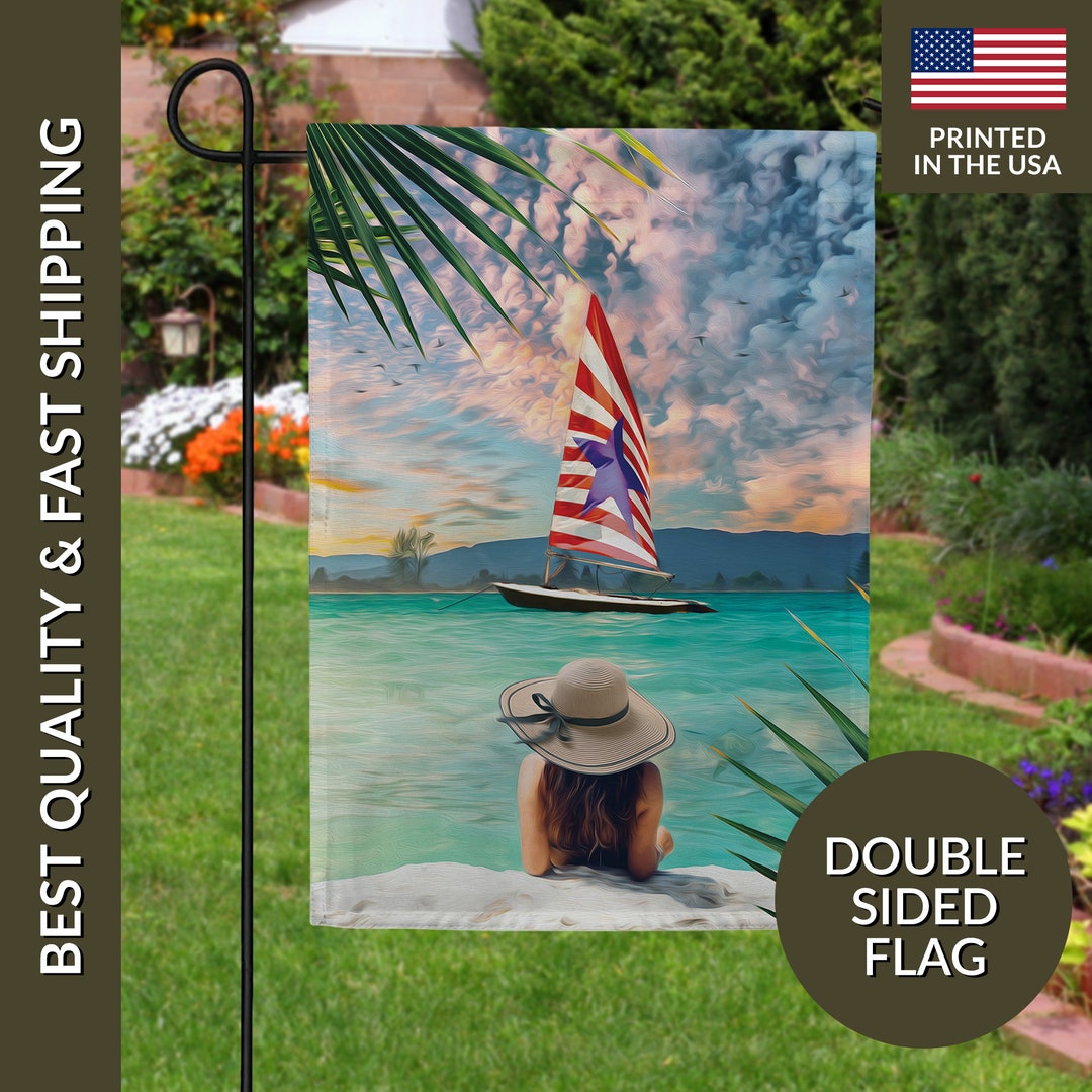 Sunset Sail Beach Garden Flag, Patriotic Sailboat Flag, Tropical ...