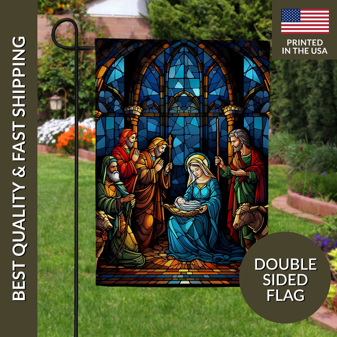 Stained Glass Nativity Garden Flag, Holy Nativity Flag, Nativity Flag ...
