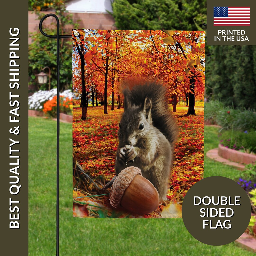 Squirrel Garden Flag, Acorn Flag, Fall Flag, Autumn Flag, Autumn Garden ...