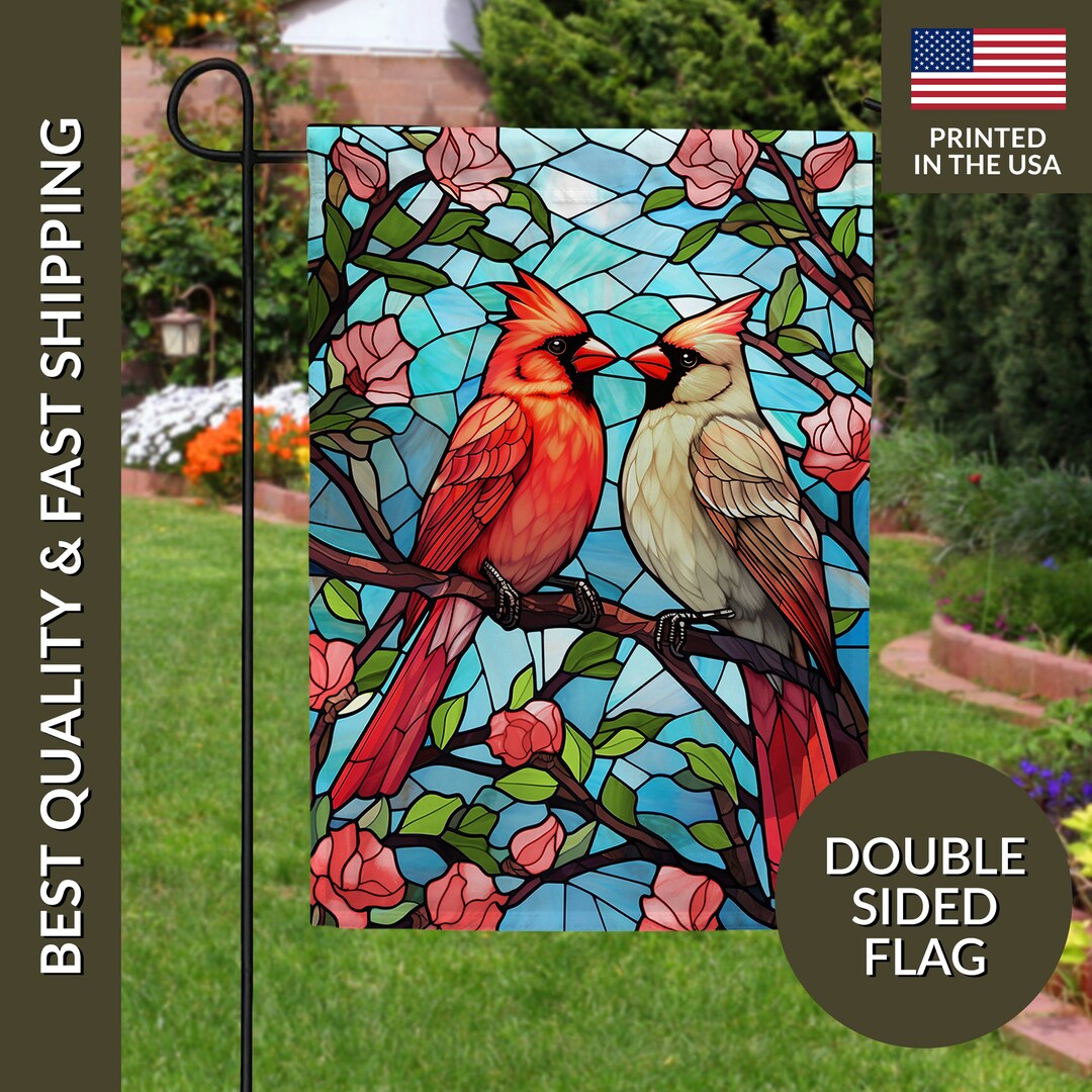Stained Glass Cardinals Garden Flag, Red Cardinal Flag, Cardinal ...