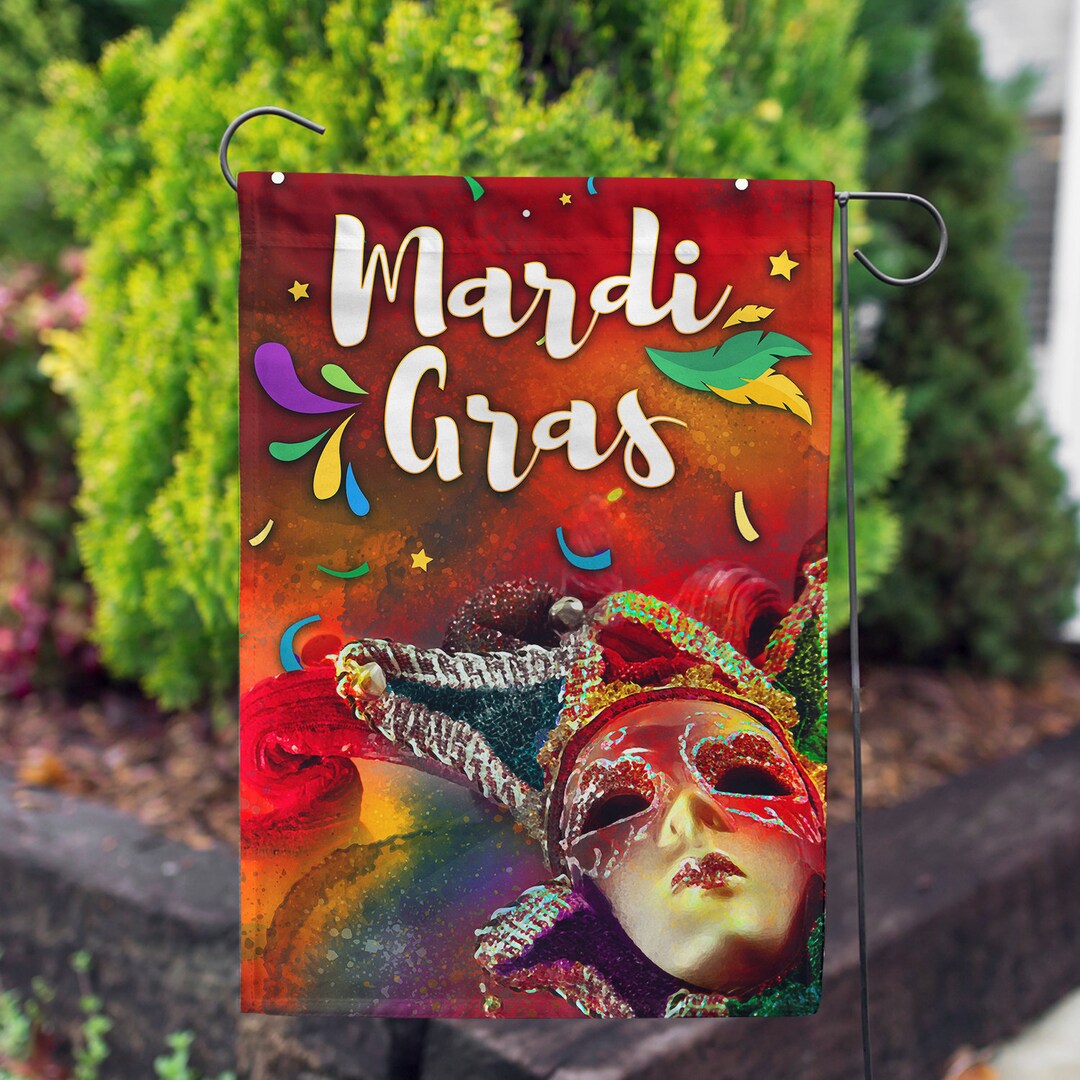 Mardi Gras Flag, Mardi Gras Garden Flag, Jester Mask Mardi Gras Garden ...