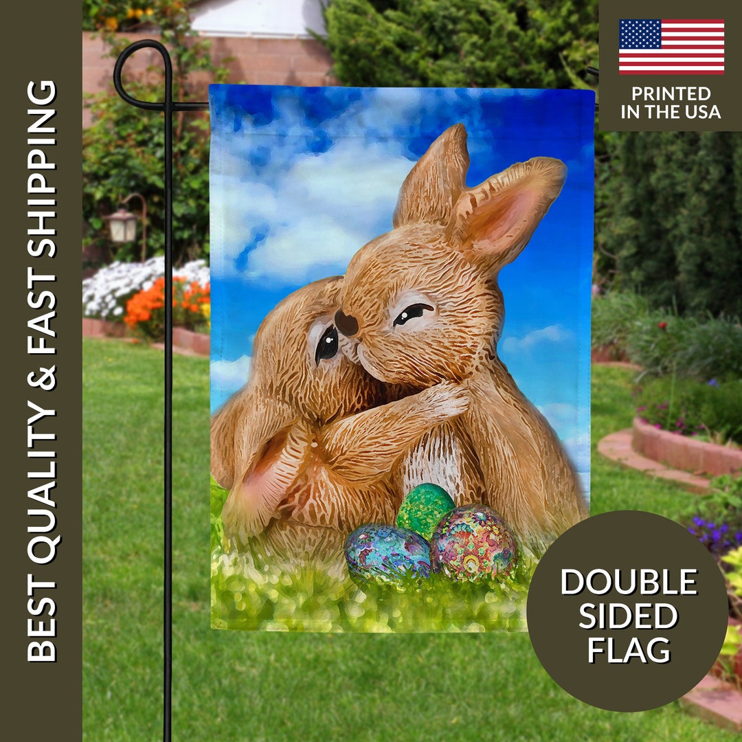 Happy Easter Bunny Garden Flag, Cute Easter Bunny Flag, Easter Garden ...