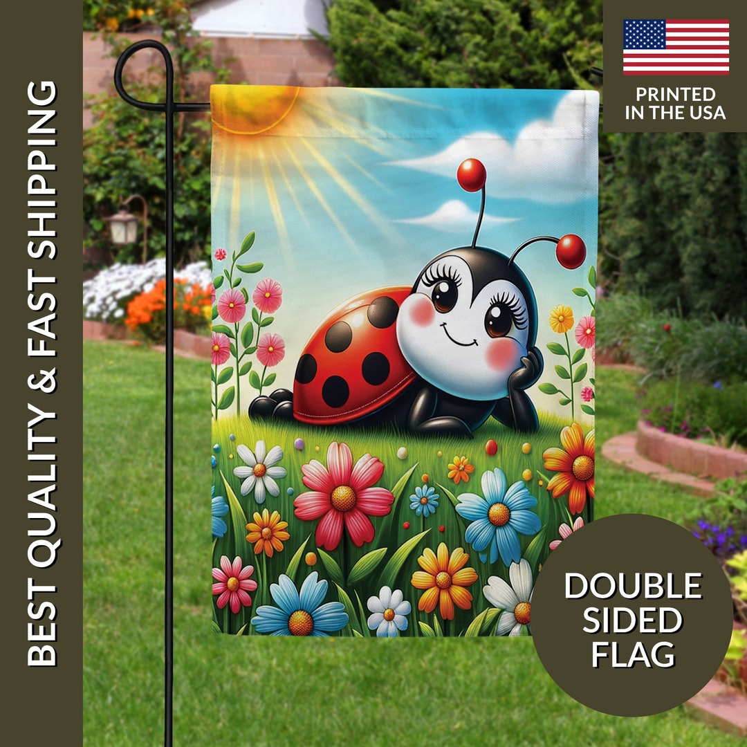 Ladybug Garden Flag, Lady Bug Flag, Spring Welcome Garden Flag, Spring ...