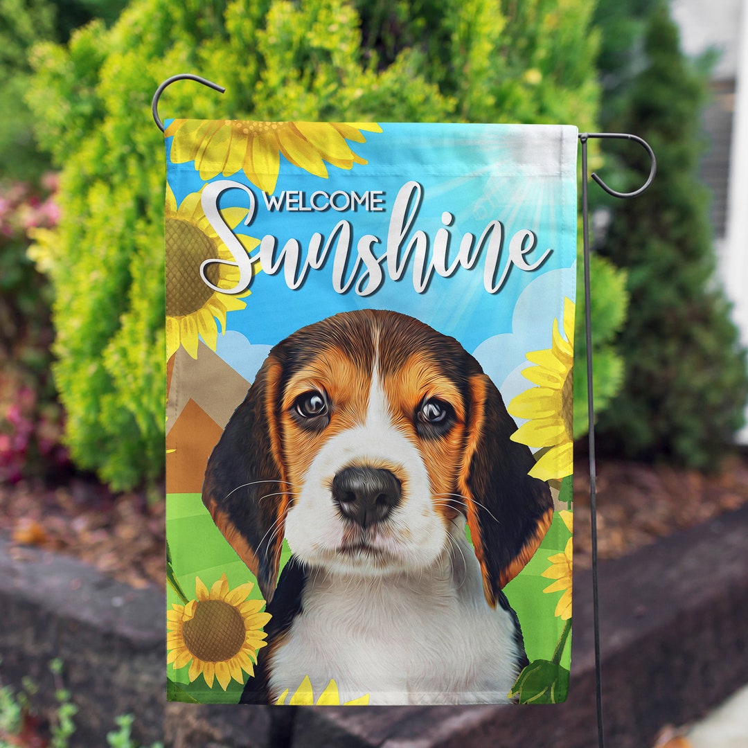 Beagle Garden Flag With Sunflower and welcome Sunshine Message - Etsy