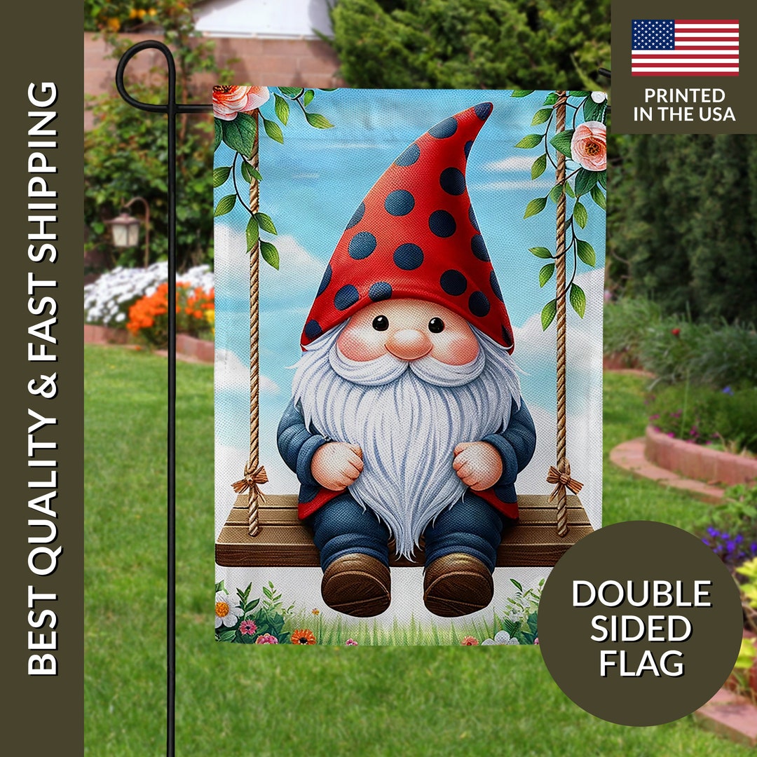 Spring Gnome Garden Flag, Garden Gnome Garden Flag, Spring Garden Gnome ...
