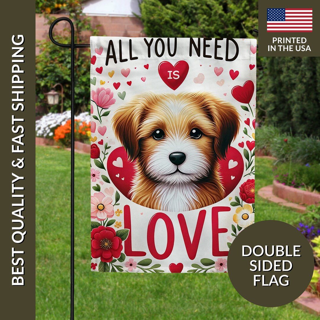 Puppy Love Valentine Flag, Dog Valentine Flag, Happy Valentine's Day ...