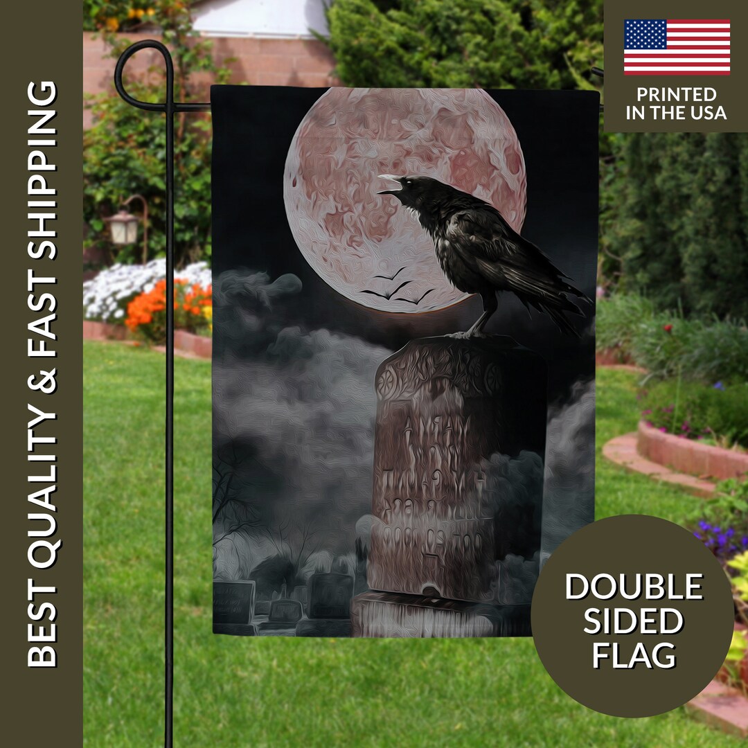 Gothic Raven Flag, Halloween Black Crow Garden Flag, Halloween Ravens ...