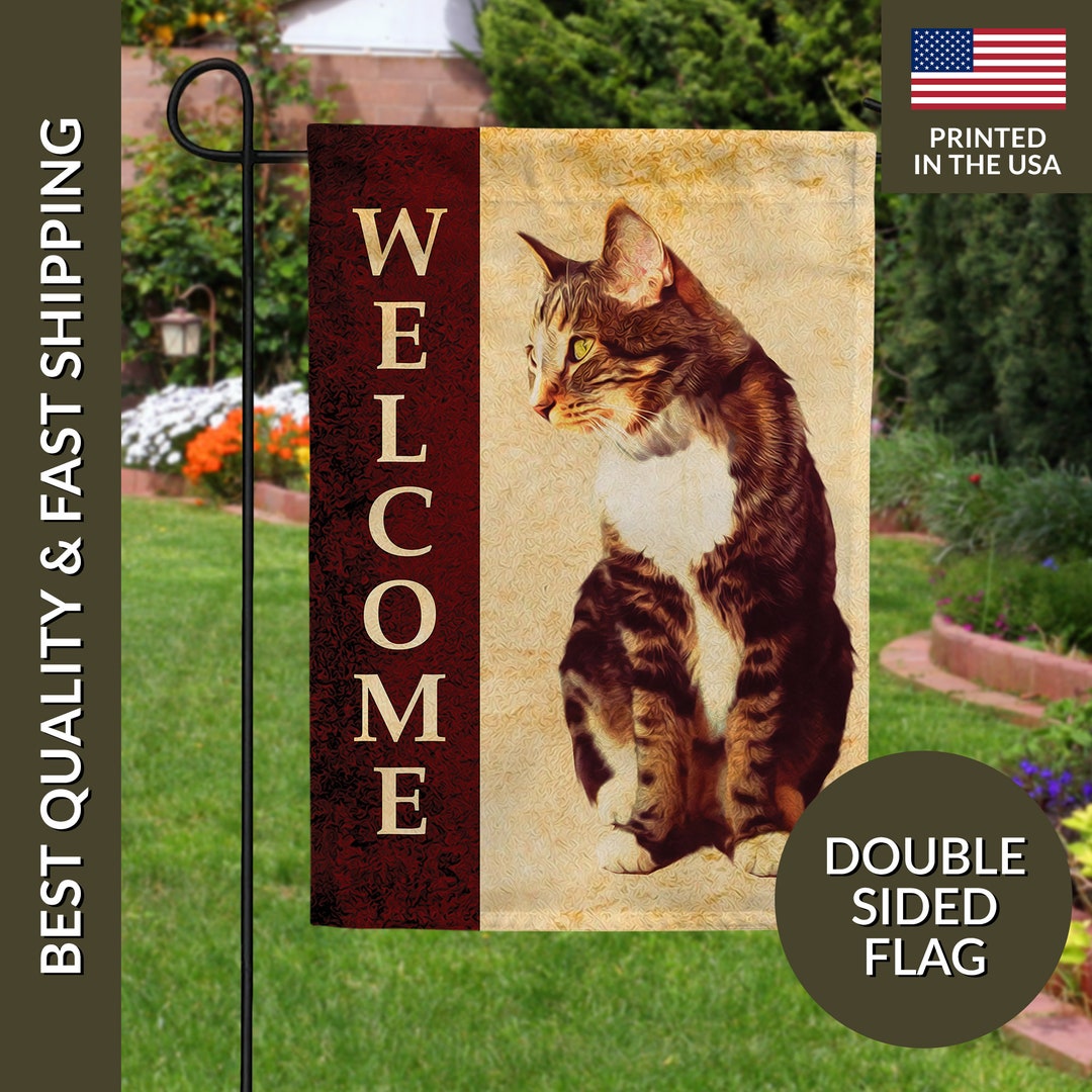 Welcome Cat Garden Flag, Cat Flag, Cat Garden Decor, Kitty Garden Flag ...