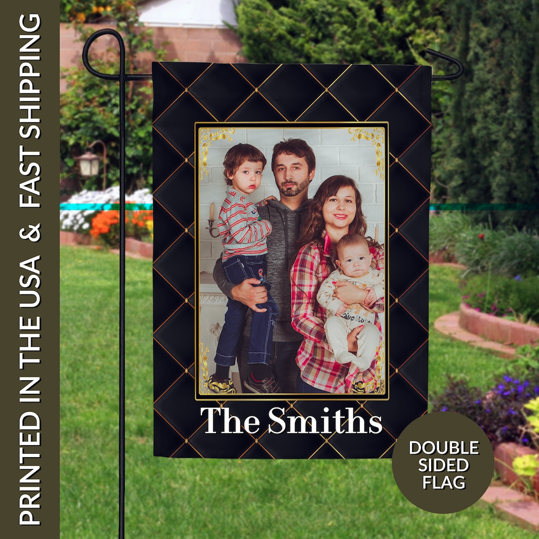 Custom Photo Garden Flag, Family Name Garden Flag, Personalized Black ...