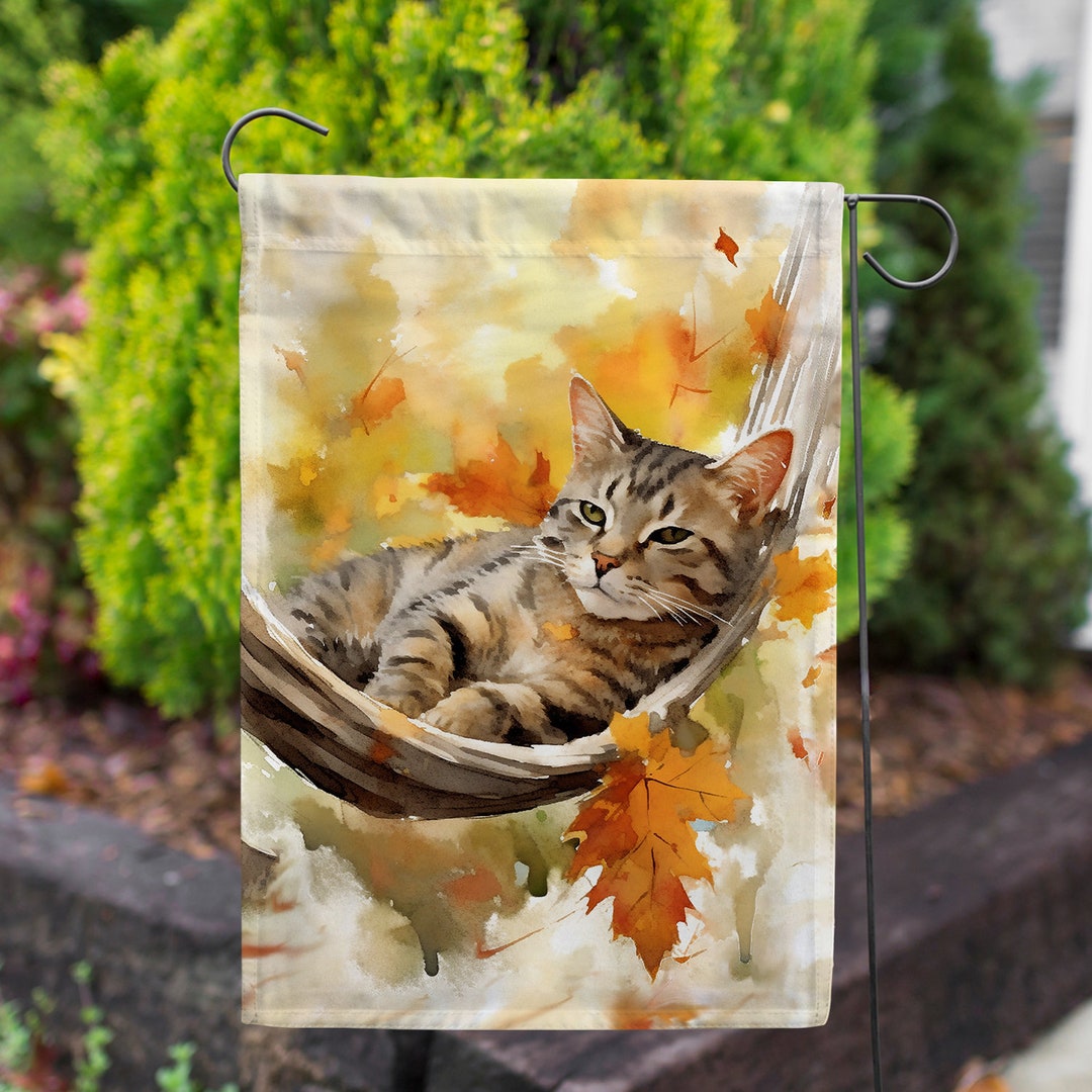 Fall Cat Garden Flag, Tabby Cat Garden Flag, Cat Flag, Cat Garden Flag ...