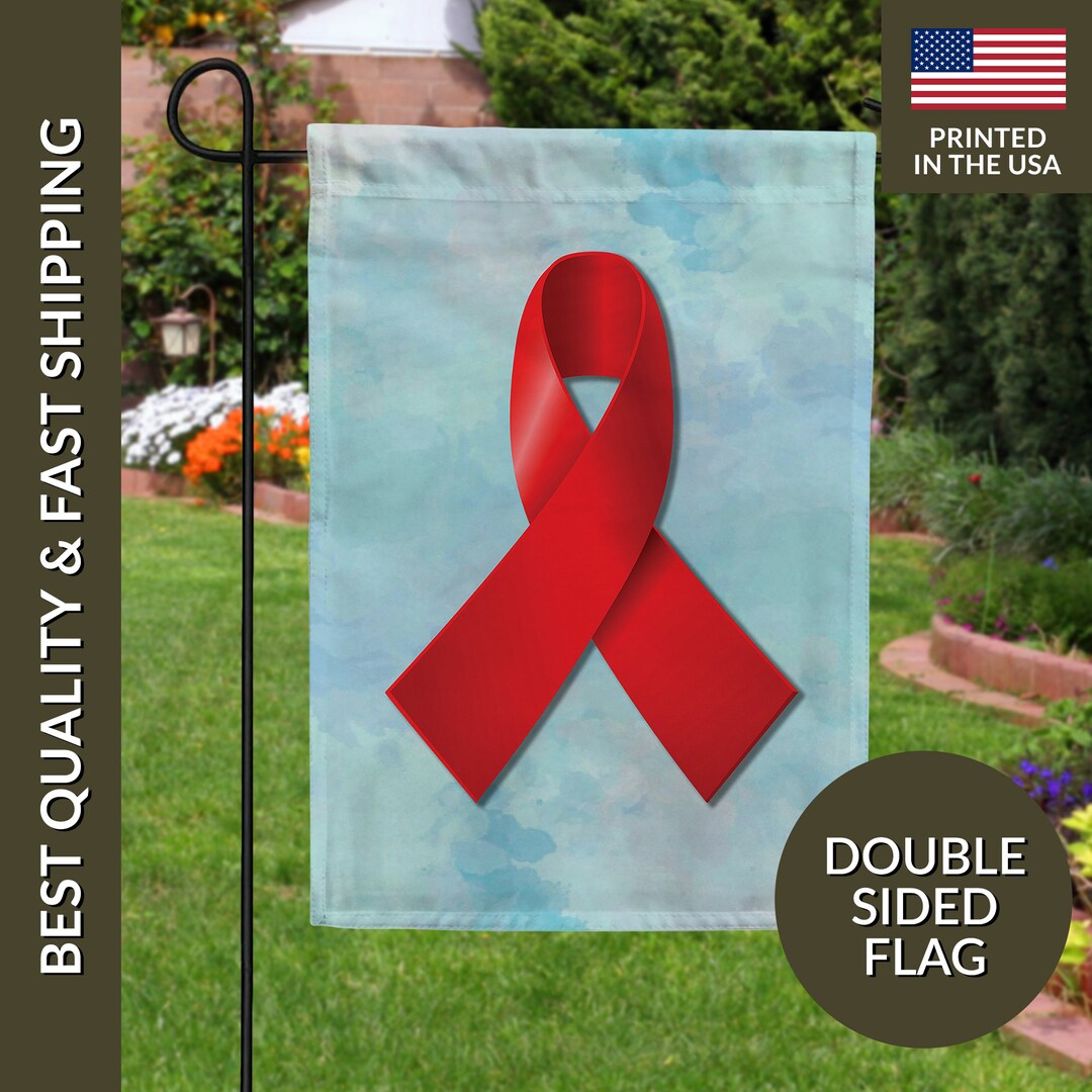 Red Ribbon Awareness Garden Flag, Red Ribbon Awareness Flag, Red Ribbon ...
