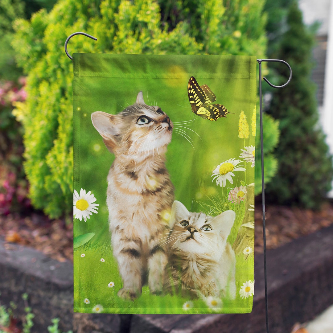 Spring Cats Garden Flag, Tabby Cat Garden Flag, Tabby Cat Flag, Kitty ...