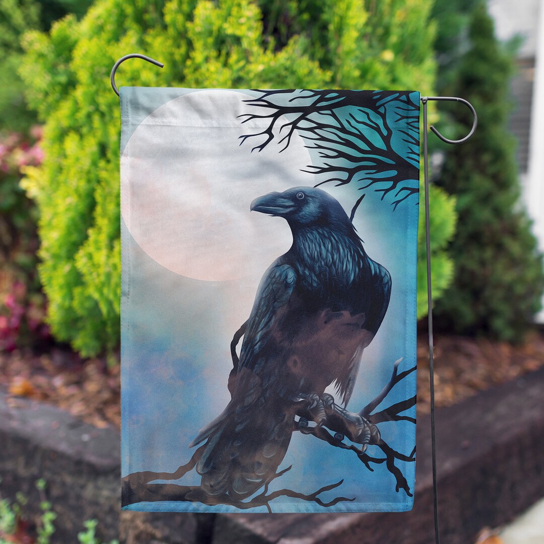 Gothic Raven Flag, Halloween Black Crow Garden Flag, Halloween Ravens ...